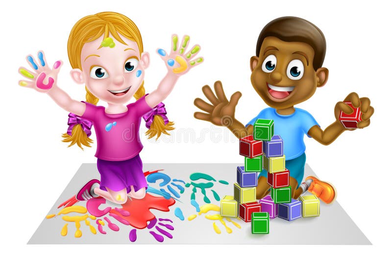 Boy Playing with Building Blocks Stock Vector - Illustration of ...