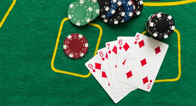 Playing Chips and Playing Cards Close-up. the View from the Top Stock ...