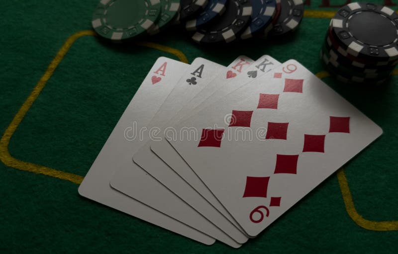 Playing Chips and Playing Cards Close-up. the View from the Top Stock ...