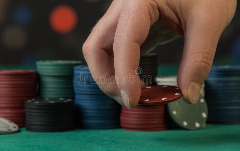 Red Playing Chips and Cards on Poker Table Stock Photo - Image of ...