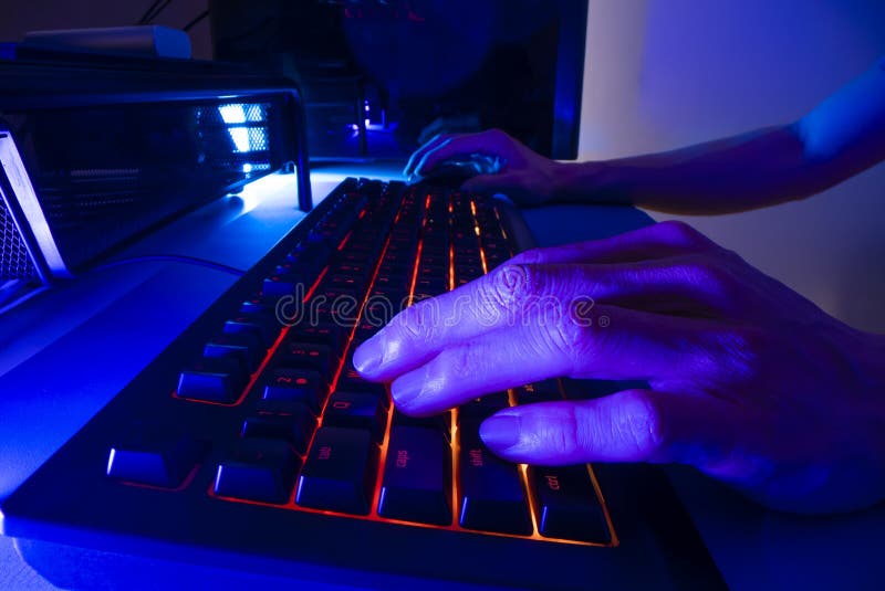 Playing Computer Game with Gaming Keyboard Stock Image - Image of ...