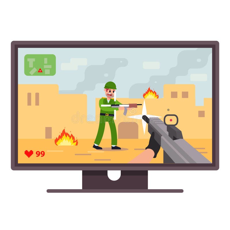 Playing a Computer Game on a Computer Stock Vector - Illustration of ...