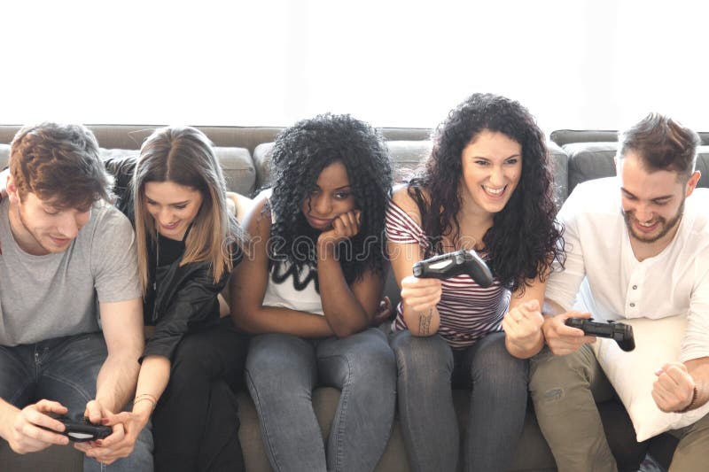 Group of Little Kids Playing Video Game Stock Photo - Image of home ...