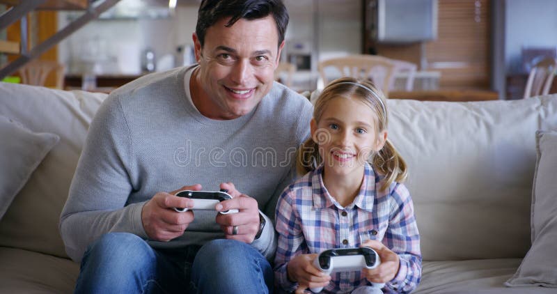 Playing, Dad and Child with Controller, Video Game and Bonding with ...