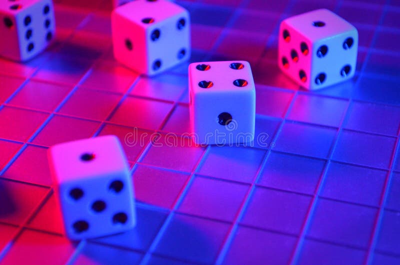 Playing Dice on a Grid in Red and Blue Lighting, Rolling Die Stock ...