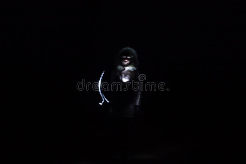 Playing with Flashlight in the Dark Night Stock Image - Image of ...