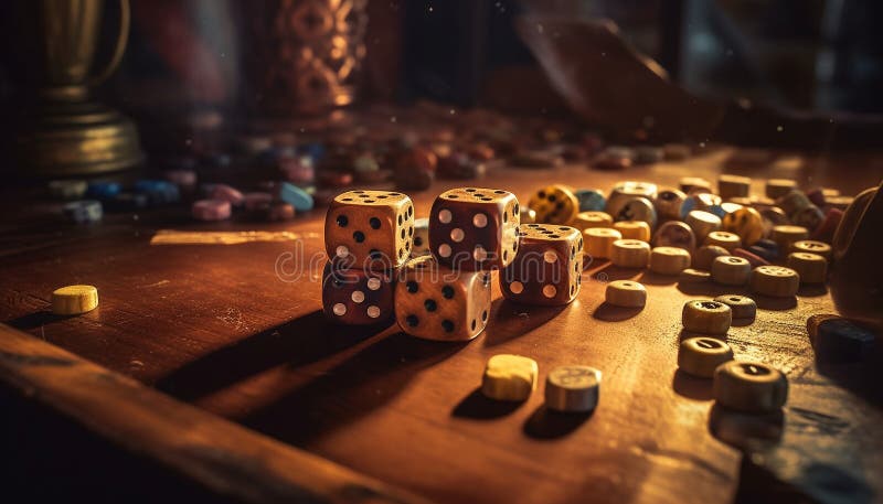 Playing Games of Chance on a Wooden Table Brings Success Generated by ...