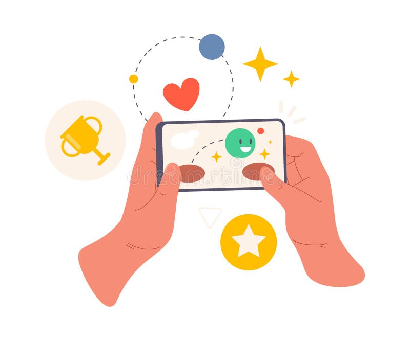 Playing Games on Smartphone, Hands with Phone Stock Illustration ...