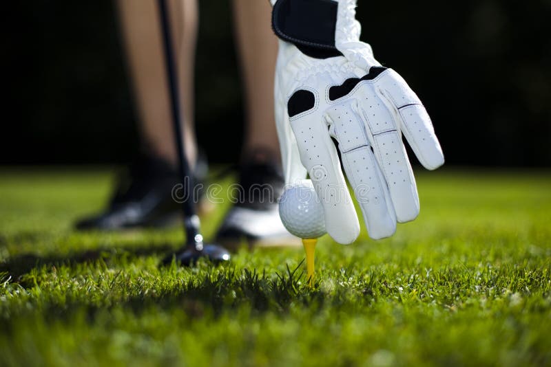 Playing golf, ball on tee stock image. Image of lawn - 65002411
