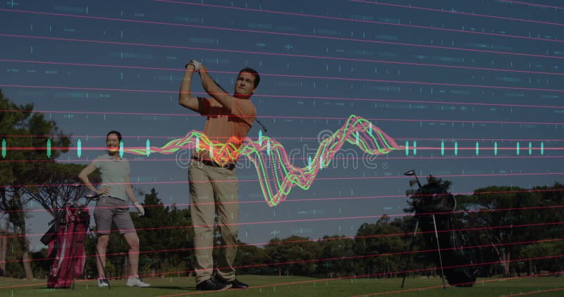Playing Golf, Man with Colorful Data Animation Overlay on Course Stock ...