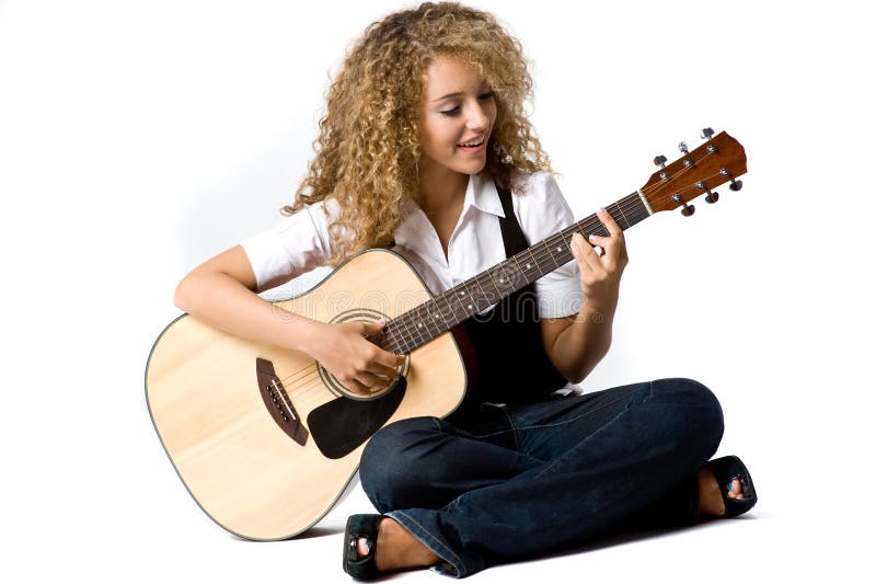 Playing Guitar stock image. Image of teenager, white, pretty - 4456875