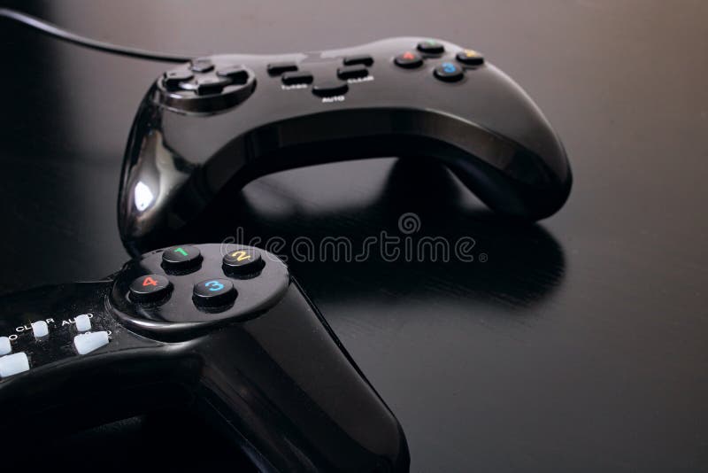 Playing Joystick on a Black Wooden Table Stock Image - Image of play ...