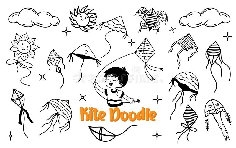 Playing Kite Doodle Element Vector Illustration Stock Illustration ...