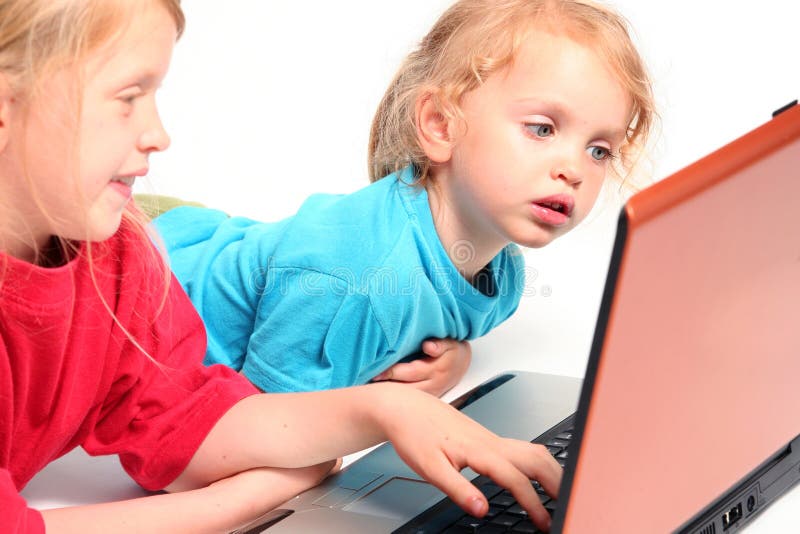 Children Playing on Laptop stock photo. Image of computer - 2088640