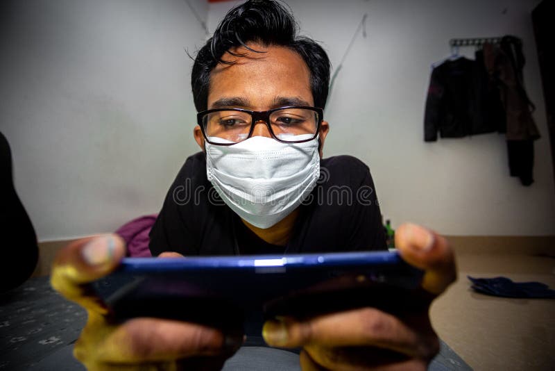 Playing Mobile Games Or Video Game Addiction Concept Addicted Gamer Stock Image Image Of 2003