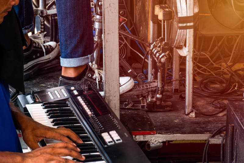 Playing Music Using an Analog Synthesizer and Drum Stock Photo - Image ...