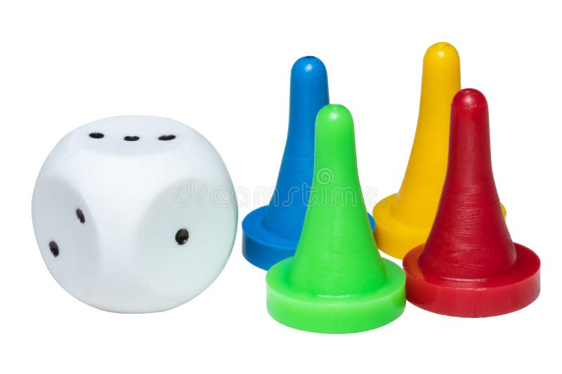 Playing Pieces and Dice, Isolated on White Stock Photo - Image of ...