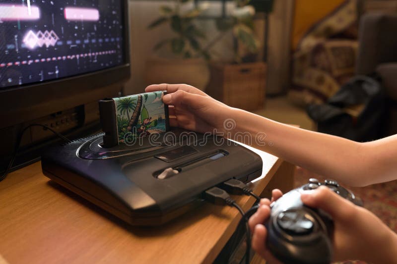 Playing Retro Arcade Game on Classic Console Stock Image - Image of ...