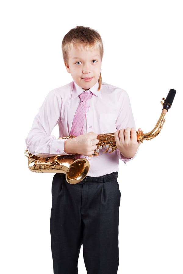 Young boy playing the sax stock photo. Image of blonde - 28132056