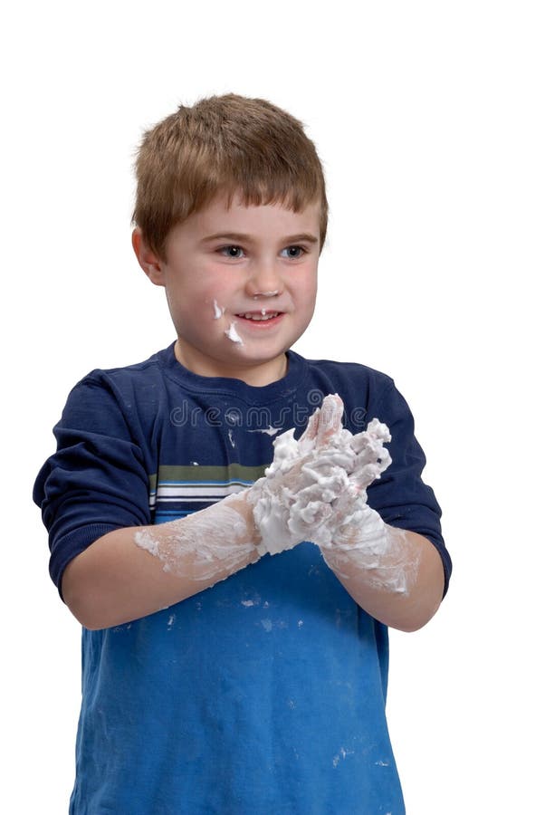Playing with shaving cream stock image. Image of child - 4451617
