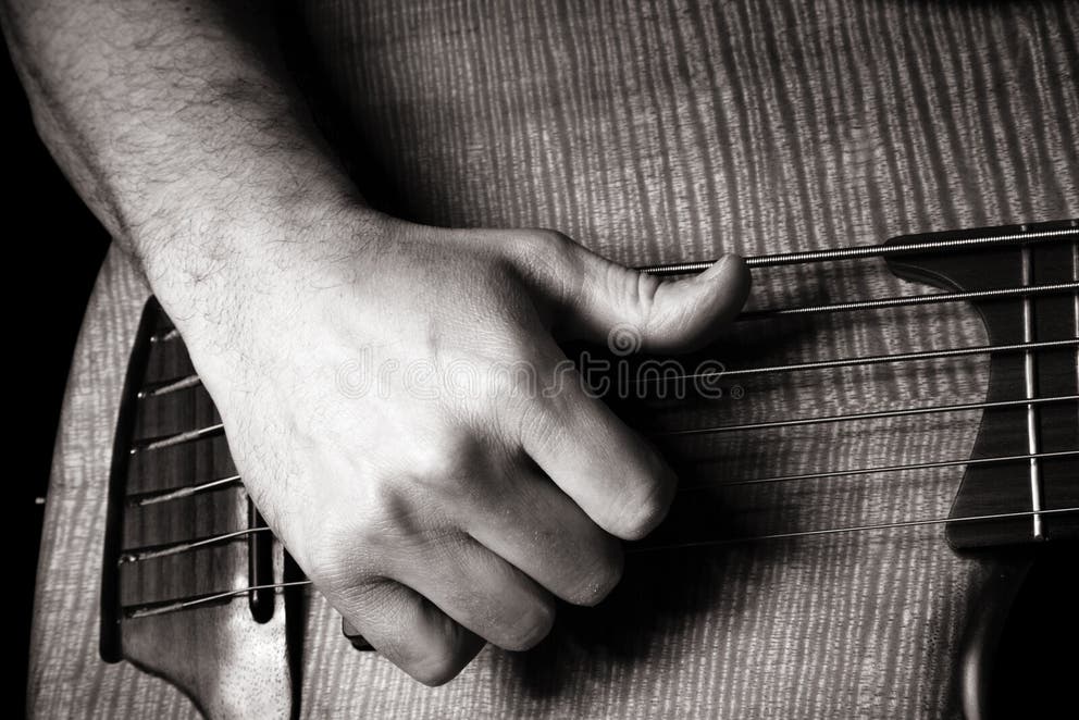 Playing Six-string Electric Bass Guitar Stock Image - Image of slap ...