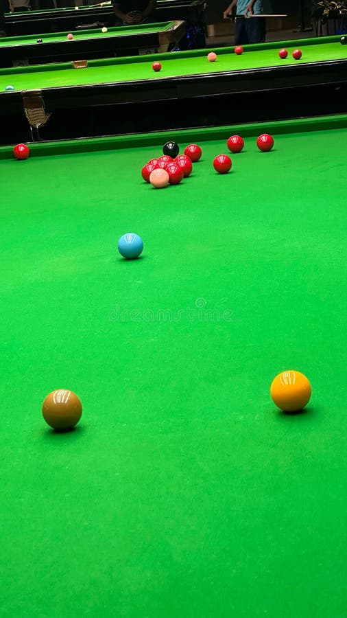 Playing Snooker Balls on the Green Game Table in Public Place Stock ...