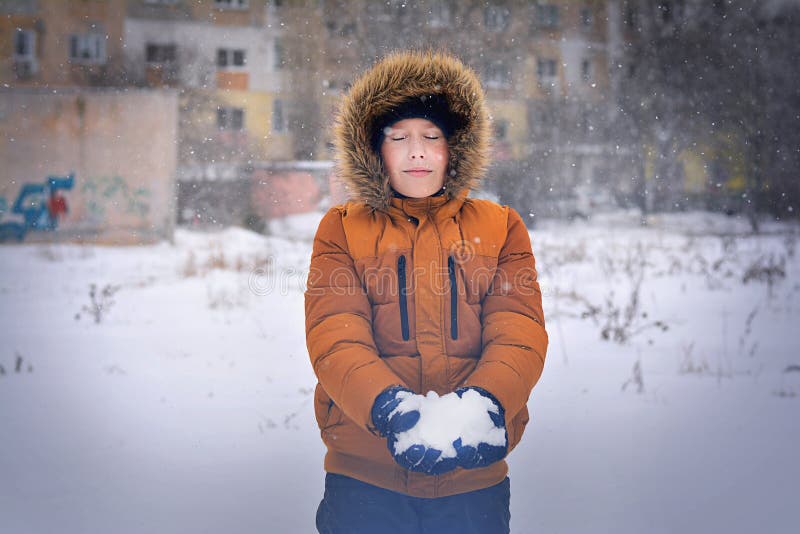 Playing with snow stock image. Image of leisure, portrait - 83903333