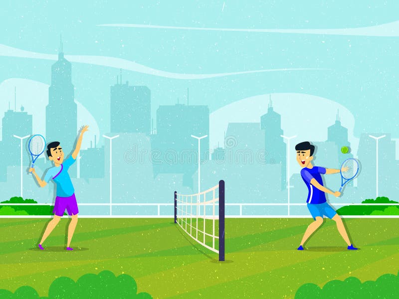 People Playing Tennis on an Outdoor Tennis Court Stock Vector ...