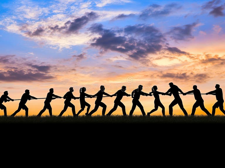 Playing Tug of War As a Group of People Pull Line. Stock Image - Image ...