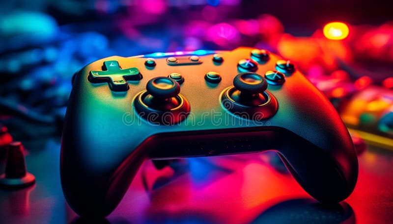 Playing Video Games at Night, Futuristic Fun Generative AI Stock ...