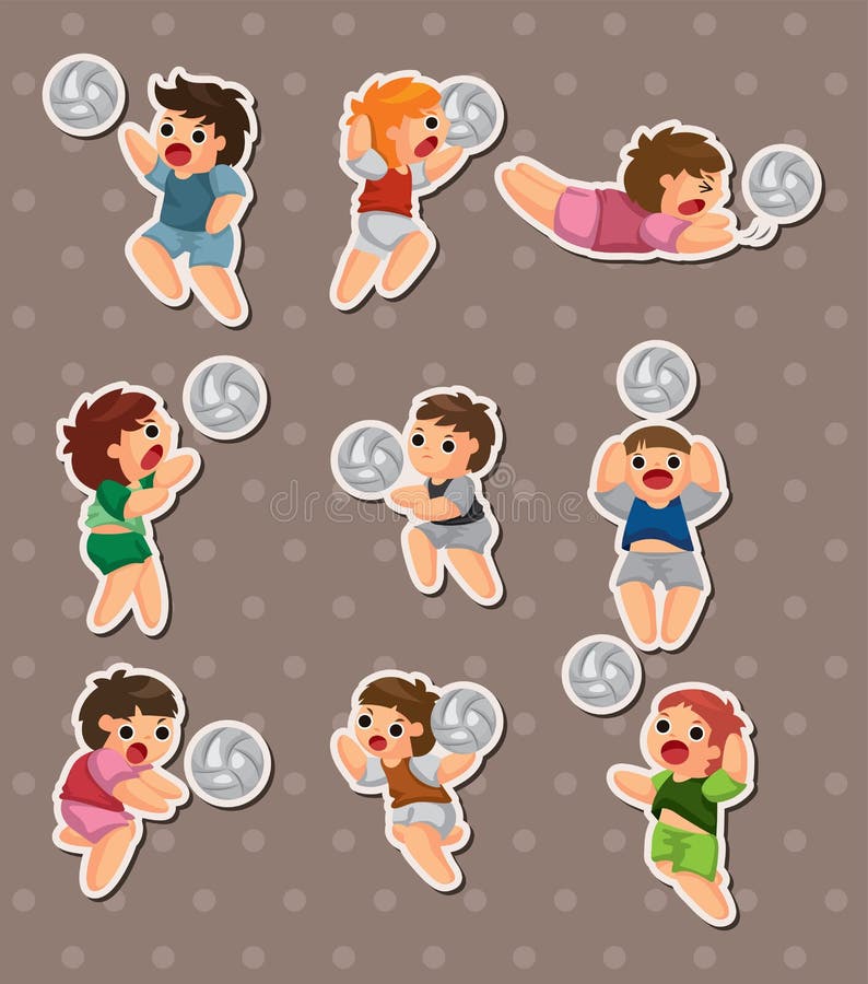 Playing Volleyball People Stickers Stock Vector - Illustration of style ...