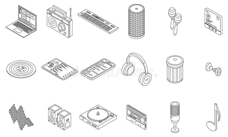 Playlist Icons Set Vector Outline Stock Vector - Illustration of ...
