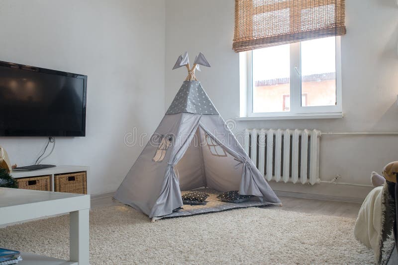 Playroom for Kids with Teepee Stock Photo - Image of family, domestic ...