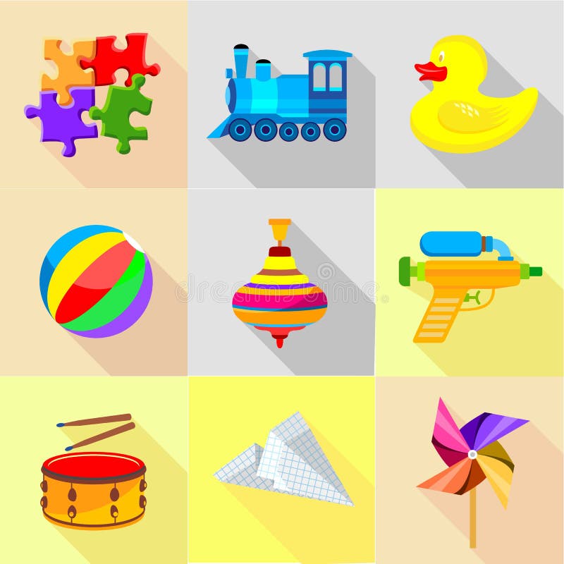 Plaything Icons Set, Cartoon Style Stock Vector - Illustration of drum ...