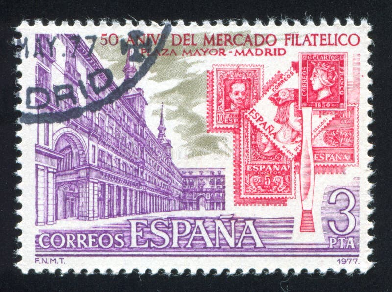 Plaza Mayor and Spanish Stamps Editorial Stock Image - Image of message ...
