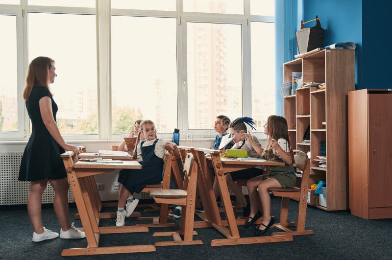 Pleasant Atmosphere at the Exciting School Lesson Stock Image - Image ...