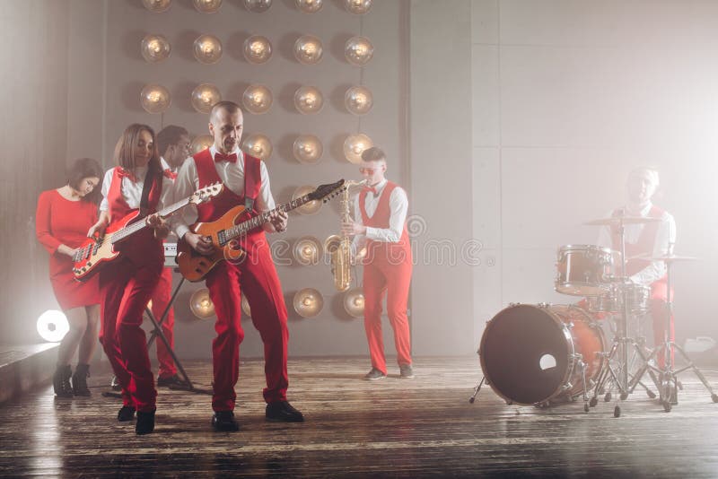 Pleasant Band Playing the Different Instruments Stock Photo - Image of ...