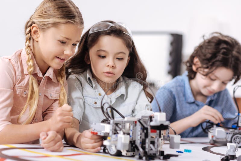 Pleasant Children Discussing Science at School Stock Image - Image of ...
