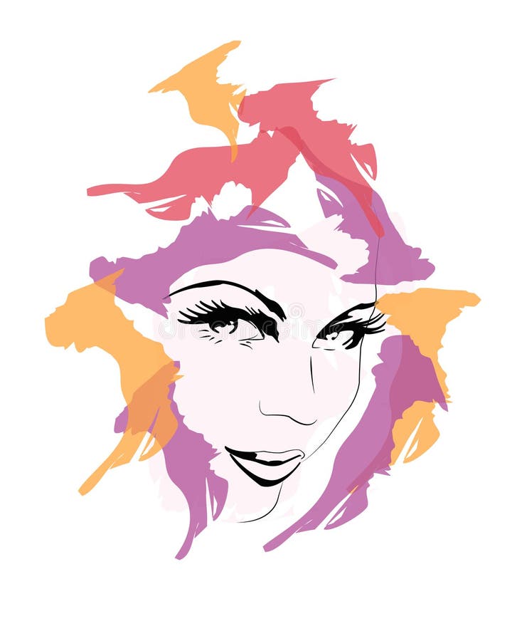 Pleasant Female Face with Broad Strokes. Vector Illustration Stock ...