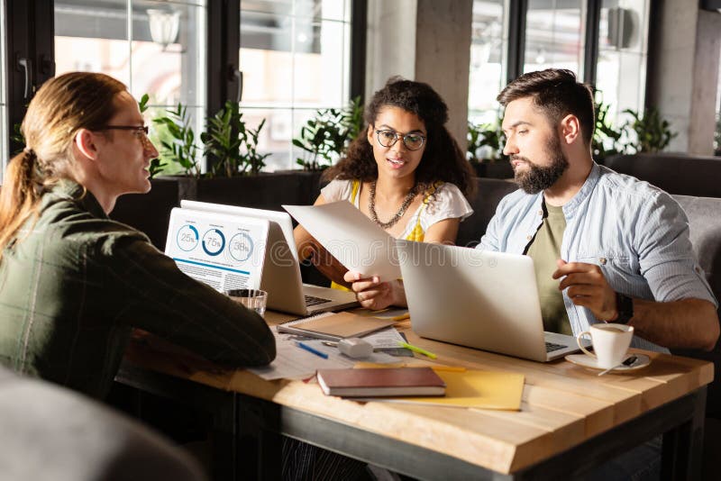 Pleasant Good Looking People Discussing Their New Project Stock Image ...