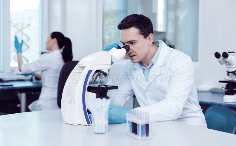 Pleasant Handsome Man Studying Biology Stock Photo - Image of physician ...