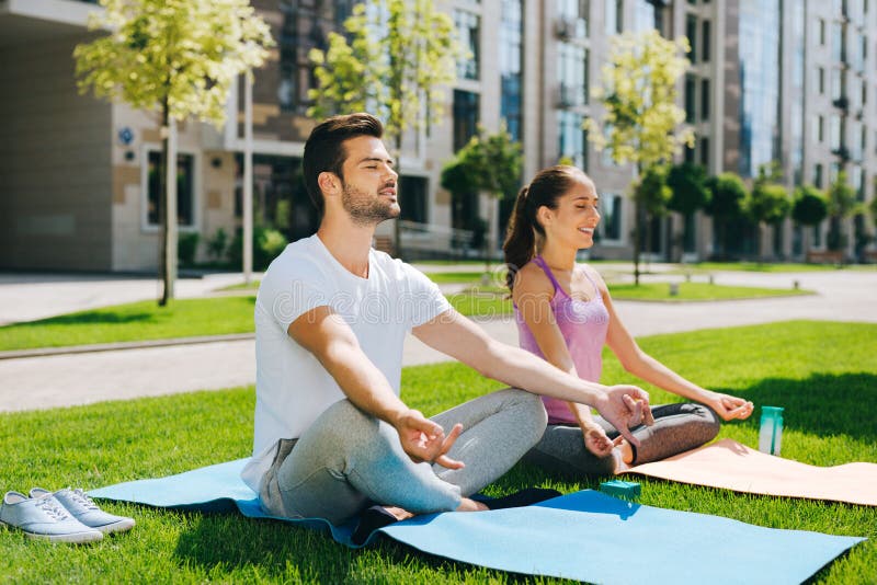 Joyful Nice People Finding the Inner Peace Stock Photo - Image of male ...