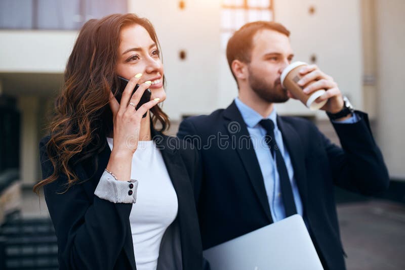 Pleasant Office Workers Having a Rest after Difficult Working Day Stock ...