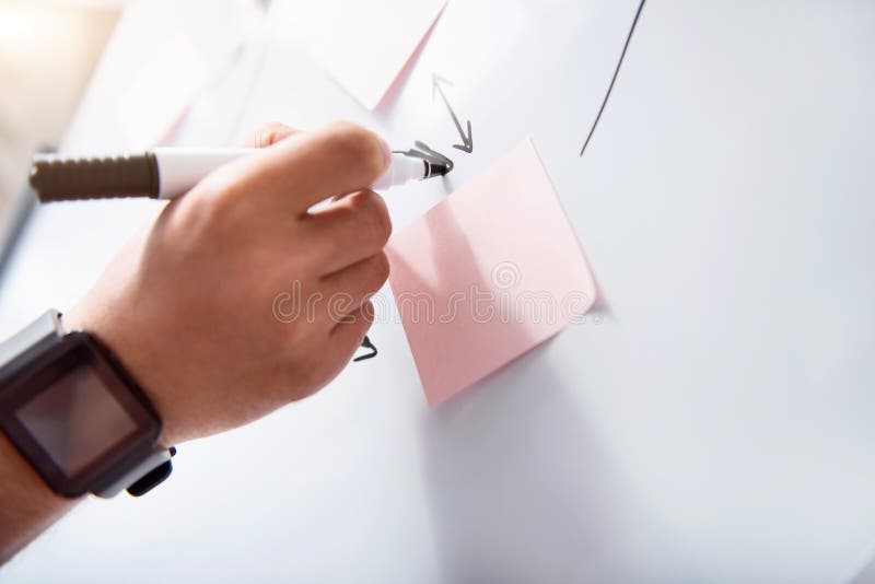 Pleasant Person Making Notes on the Board Stock Photo - Image of light ...