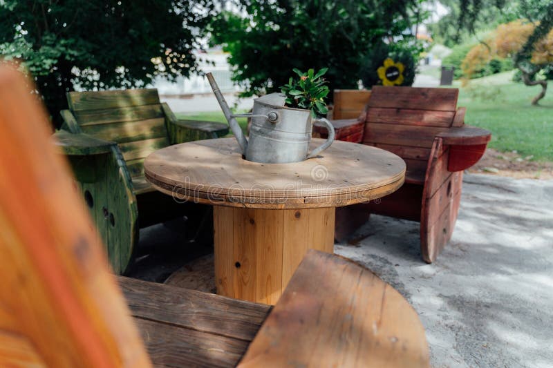 Pleasant Picnic Area in the Park with Picnic Sign Stock Photo - Image ...