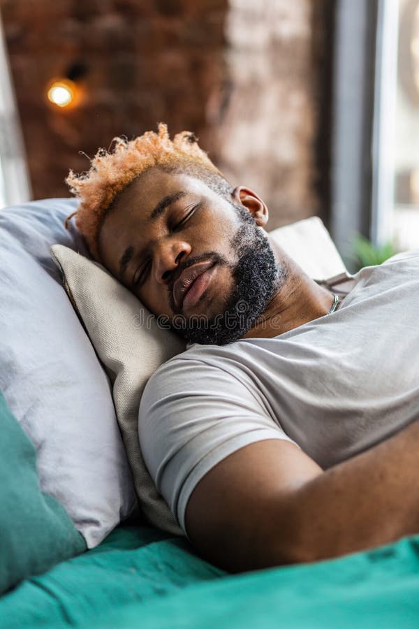 Handsome Man Sleeping in Bed Stock Image - Image of relax, rest: 67355857