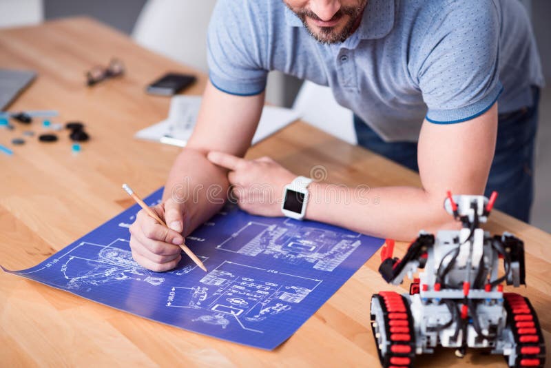 Pleasant Senior Engineer Working on the Project Stock Image - Image of ...