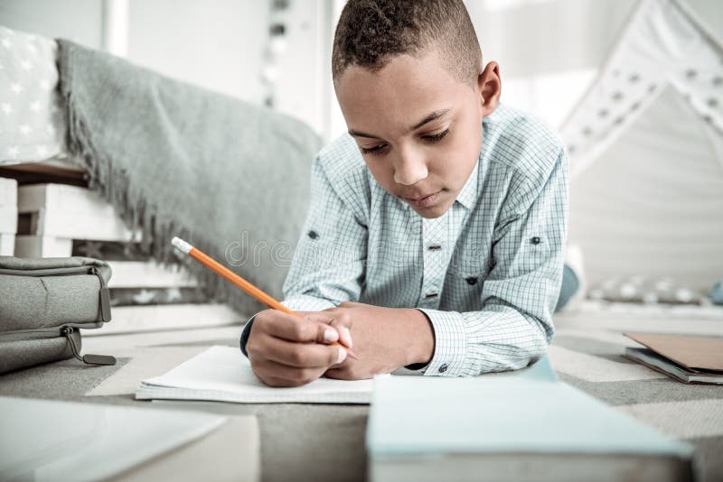 Pleasant Thoughtful Boy Looking for a Solution To the Task Stock Image ...