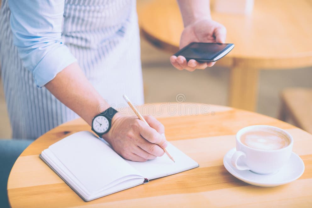 Pleasant Waiter Making Notes Stock Image - Image of service, leisure ...