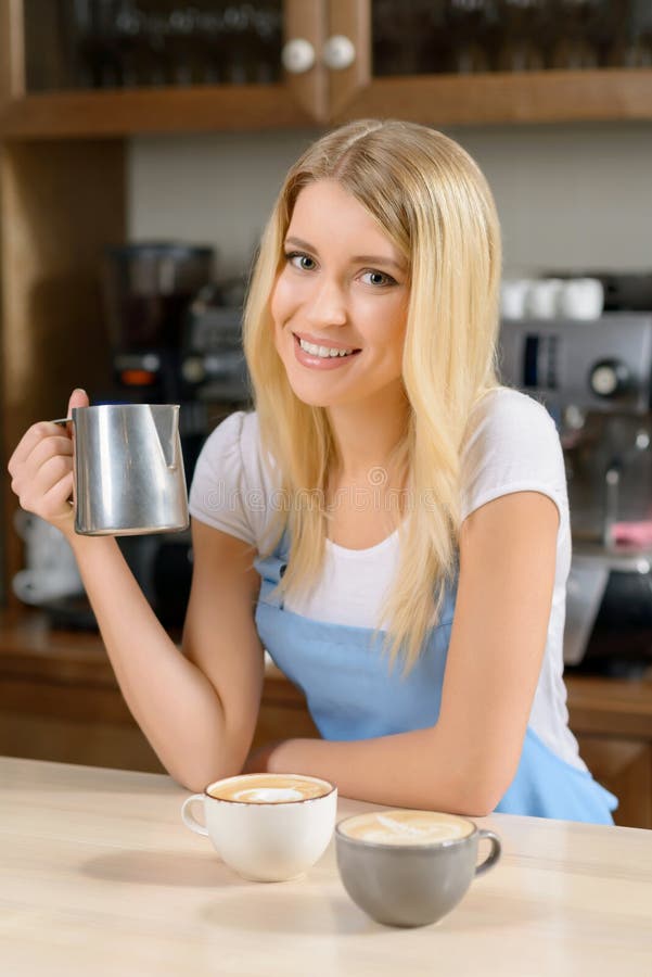 Nice Waitress Making Coffee Stock Photos - Free & Royalty-Free Stock ...